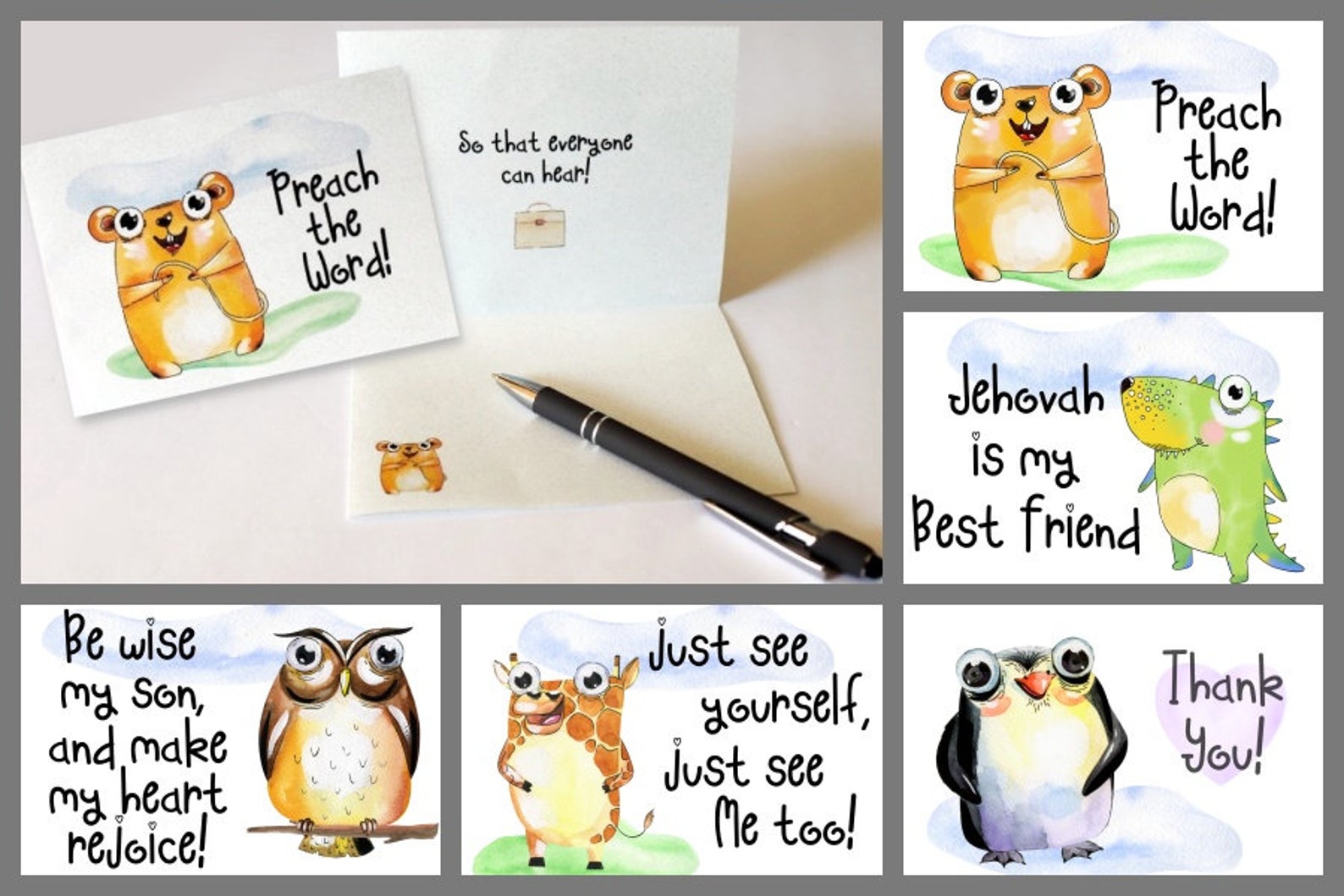 JW Kids' Funny Animal Note Cards | Etsy