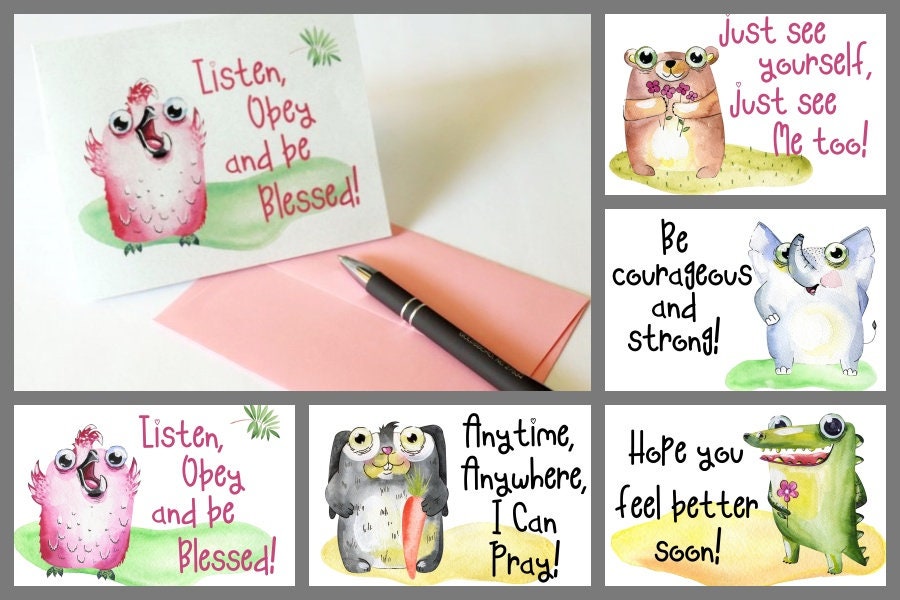 JW Kids' Funny Animal Note Cards | Etsy