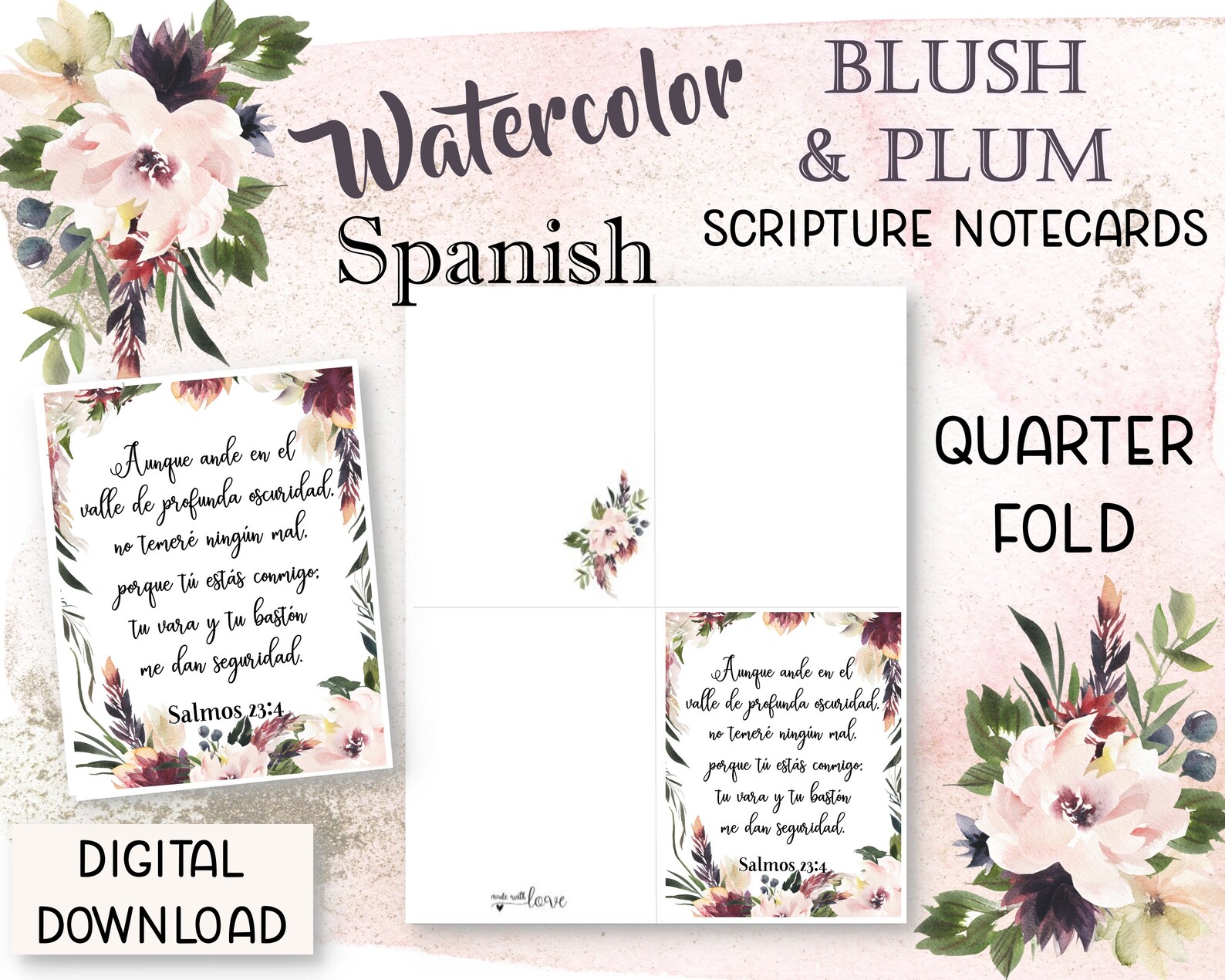 Spanish Watercolor Plum Scripture Cards - Etsy
