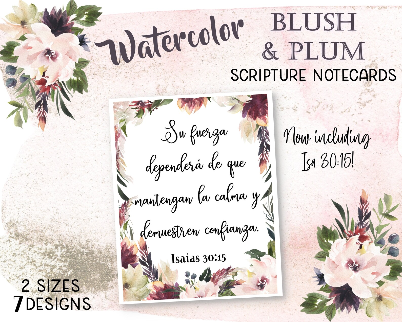 Spanish Watercolor Plum Scripture Cards - Etsy