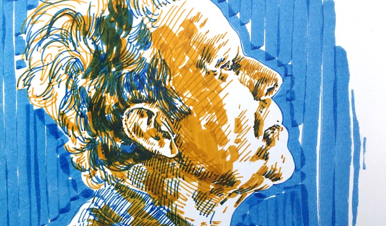 Tom Waits Duotone Sketch Portrait Two Color Expressive Illustration A4 ...