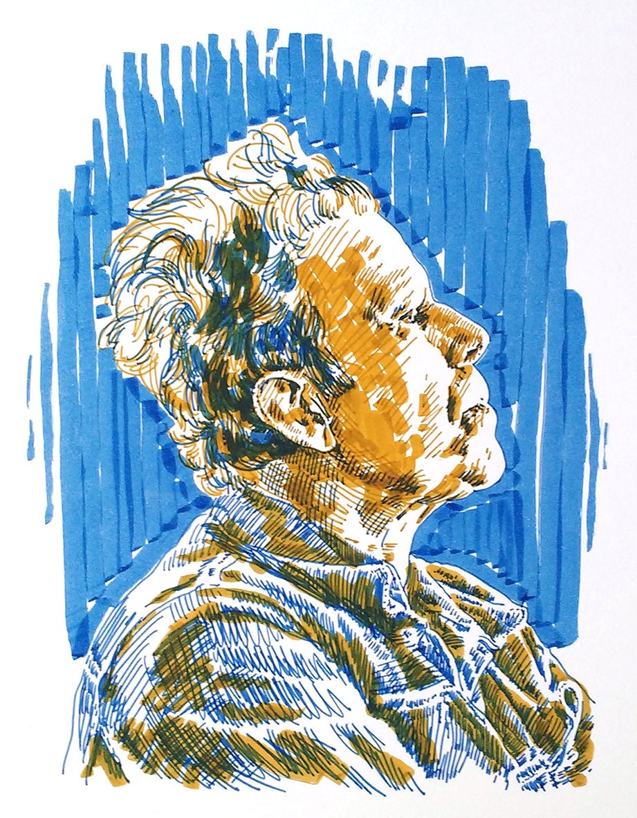 Tom Waits Duotone Sketch Portrait Two Color Expressive Illustration A4 ...
