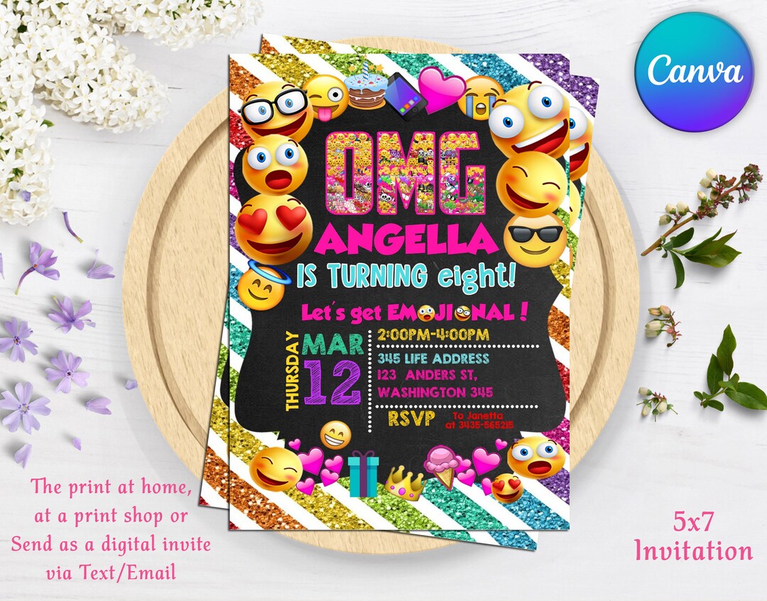 Emoji Invitation, Emoji Invites, Emoji Birthday Party, Emoji Party ...