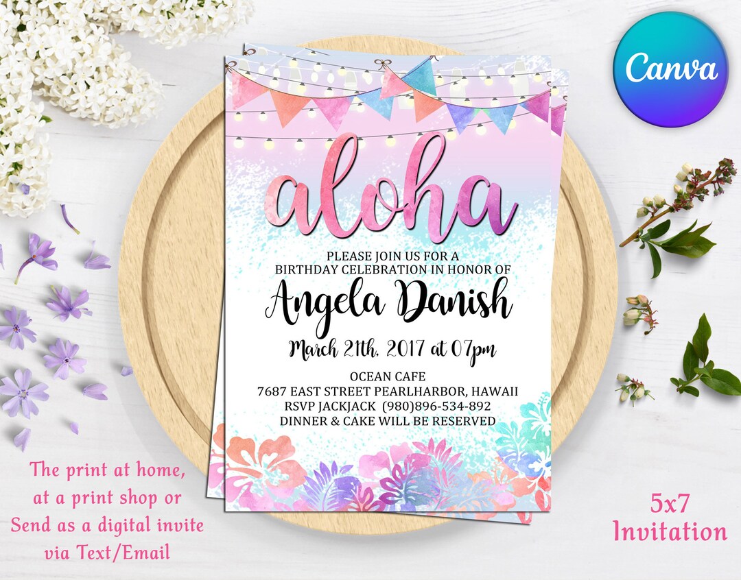 Editable Invitation, Aloha Invitation, Aloha Invites, Aloha Birthday ...