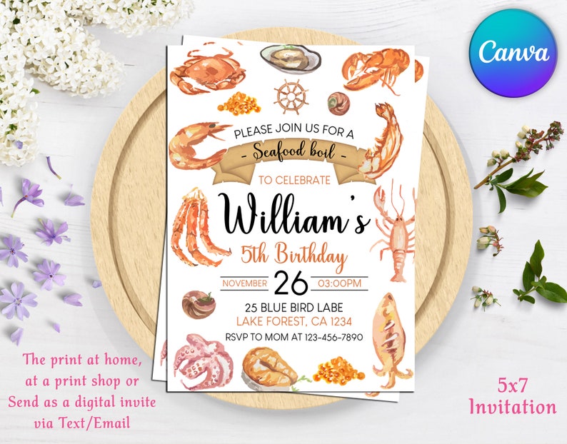 Seafood Invitation, Seafood Birthday Invitation, Seafood Birthday ...