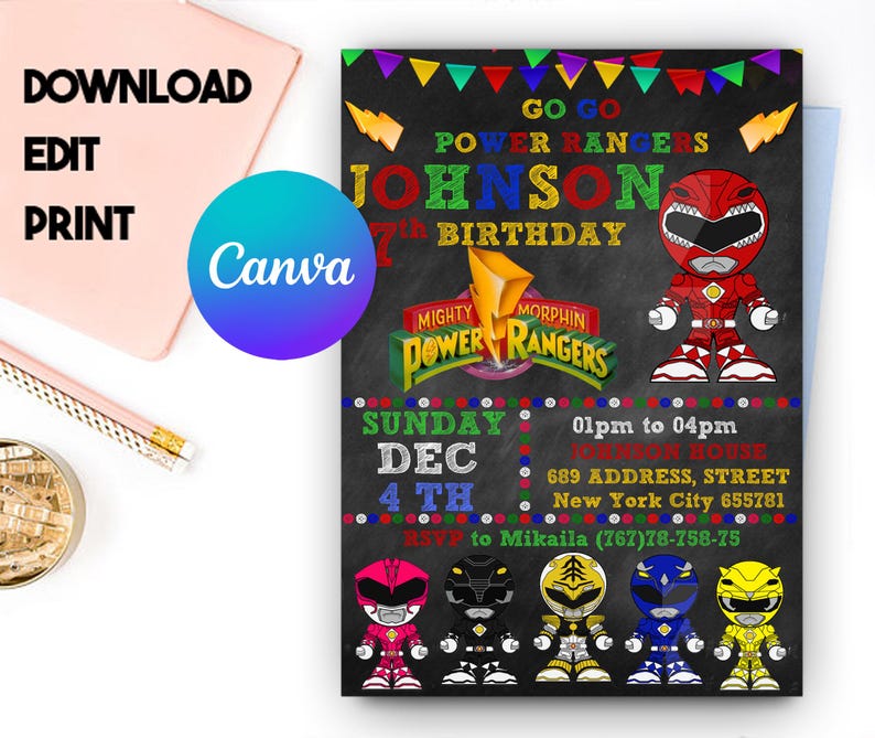 Power Rangers Invitation, Power Rangers Party Invitation, Power Rangers ...