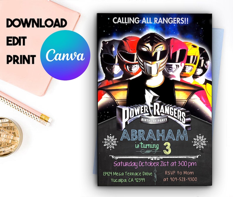 Power Rangers Invitation, Power Rangers Party Invitation, Power Rangers ...