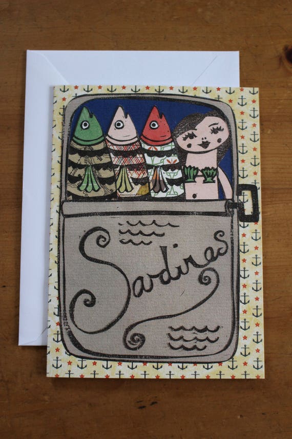 Mermaid Sardine Tin Greeting Card | Etsy