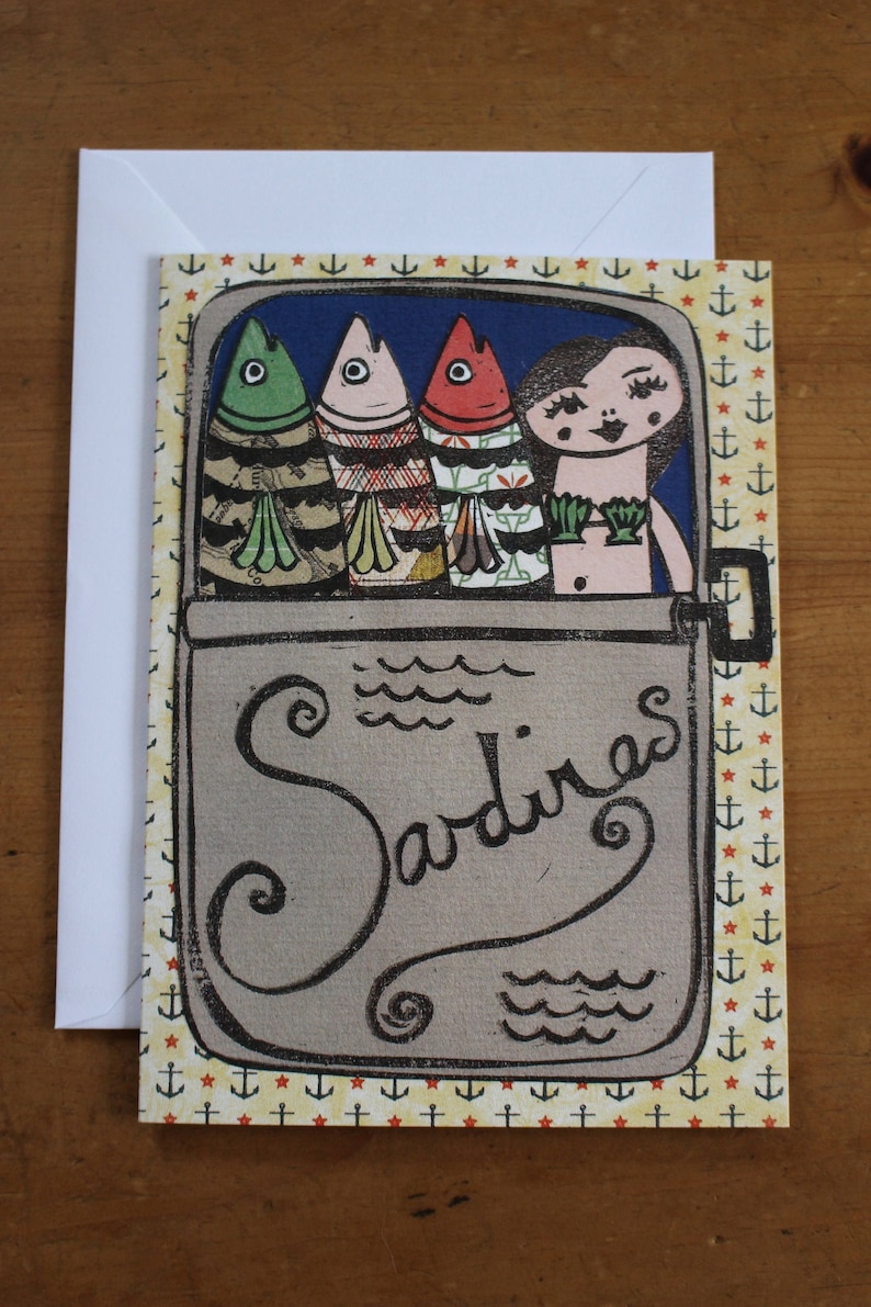 Mermaid, Sardine Tin, Greeting Card, Birthday, Fish - Etsy