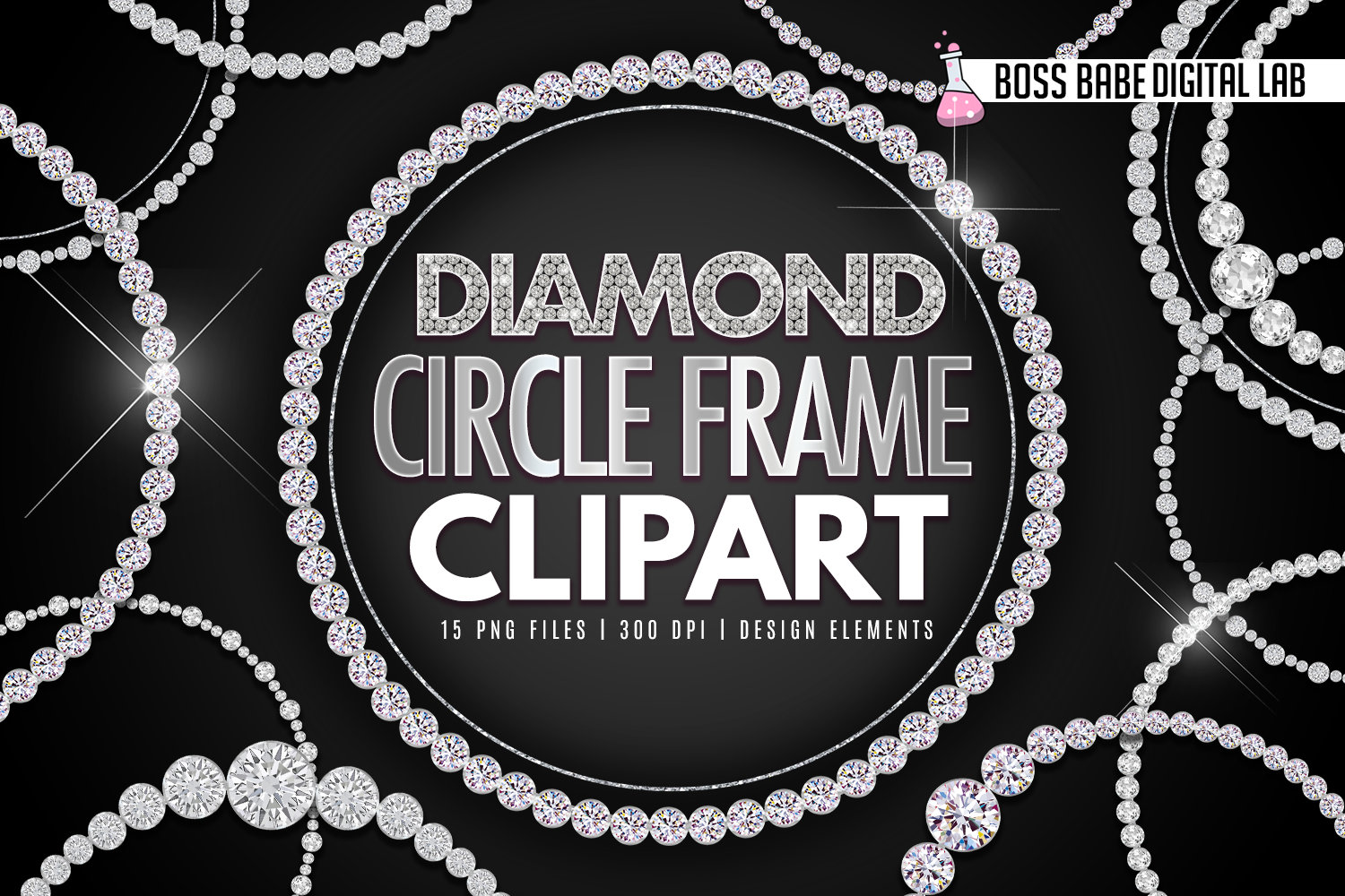 Glam Diamond Circle Frame Clipart Diamond Design Elements | Etsy
