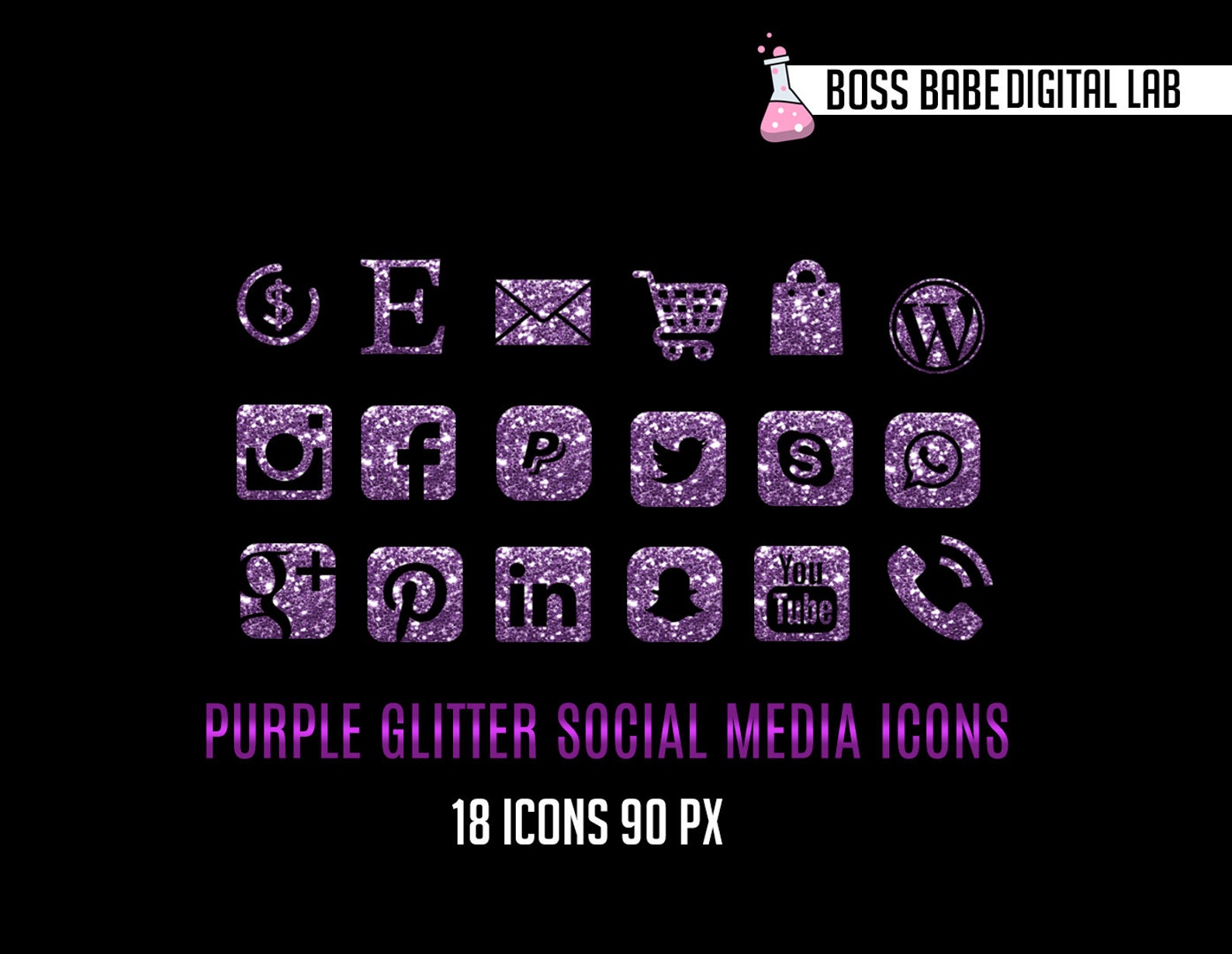 Purple Glitter Website Icon Kit Purple Glitter Social Media - Etsy