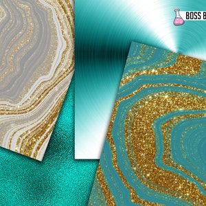 12 Turquoise and Gold Glam, Turquoise and Gold Glam Digital Papers, 12 ...