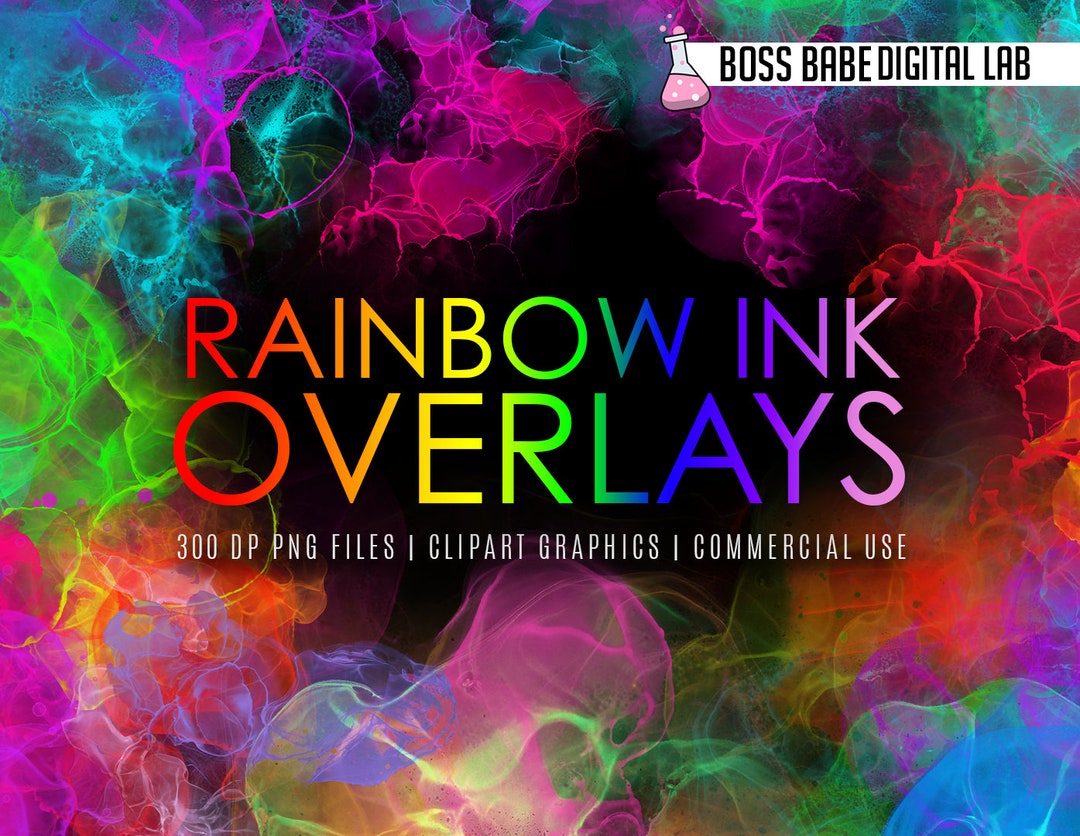 Rainbow Ink Overlays, Alcohol Ink Textures Clip Art, Transparent ...