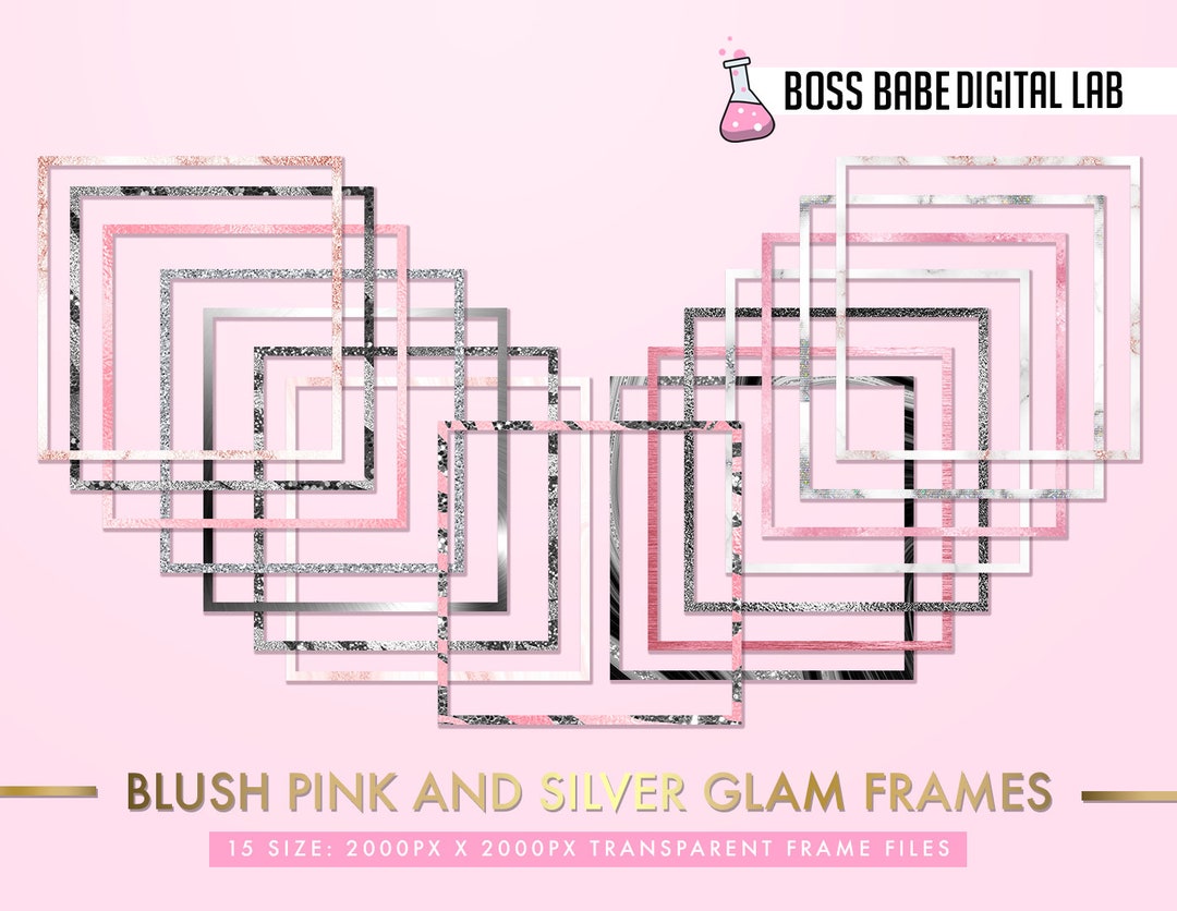Blush Pink and Silver Glam Frames, Glitter Clipart, Marble Frame ...