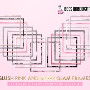 Blush Pink and Silver Glam Frames, Glitter Clipart, Marble Frame ...