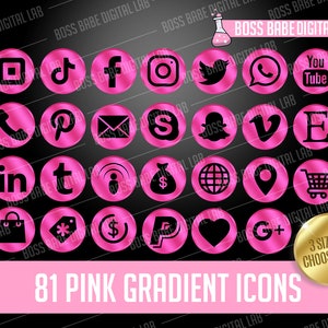 Hot Pink and Black Website Icon Kit, Hot Pink Social Media Icons, Hot ...