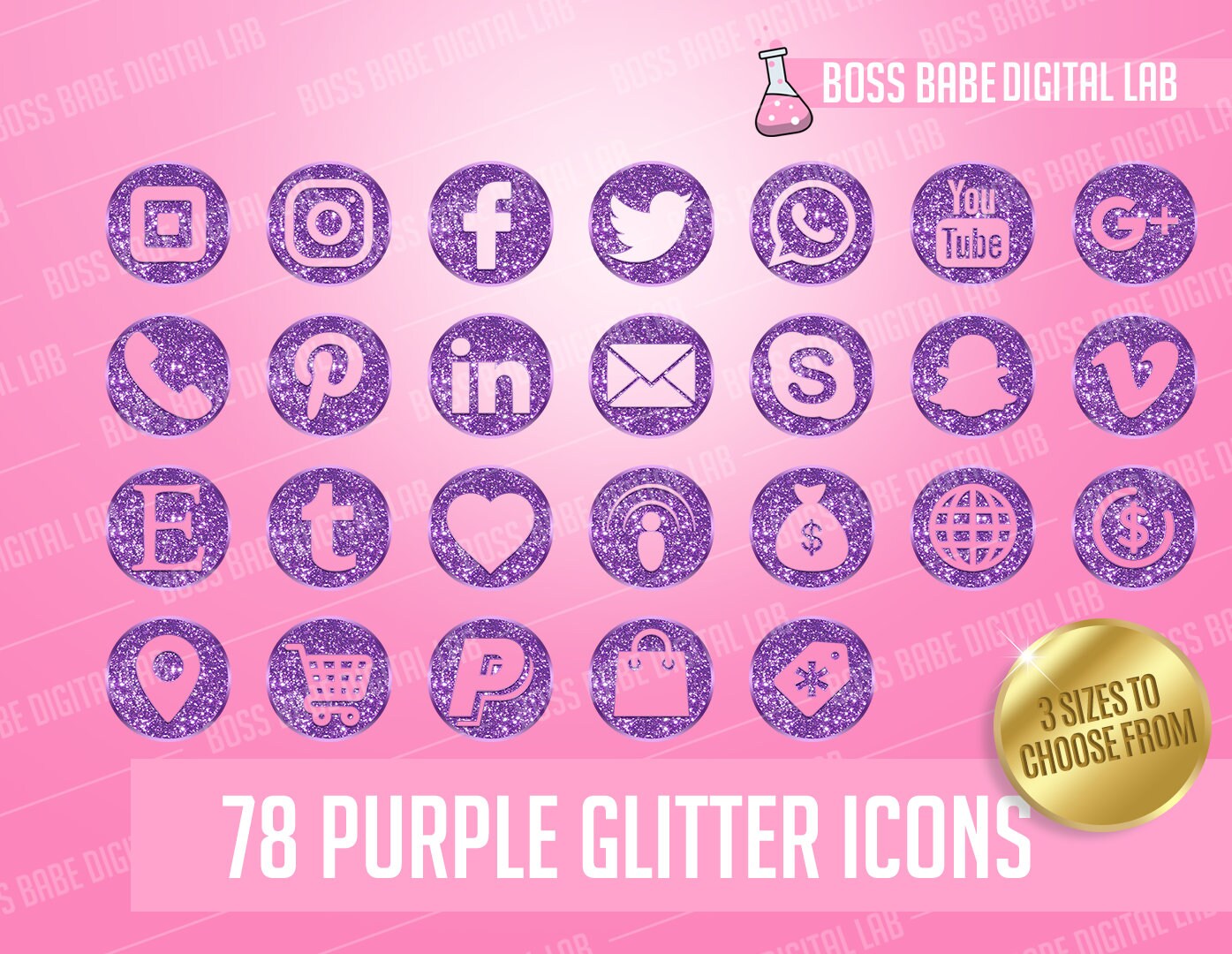 Purple Glitter Icon Kit Purple Social Media Icons Purple | Etsy