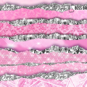 Dolly Pink and Silver Glam Tears Clipart, Glitter Pink and Silver Tear ...