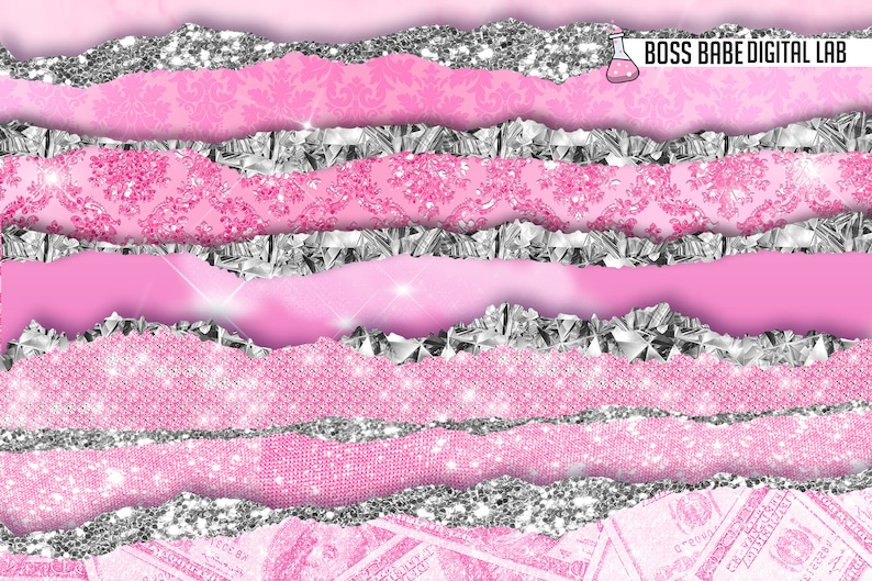 Dolly Pink and Silver Glam Tears Clipart, Glitter Pink and Silver Tear ...