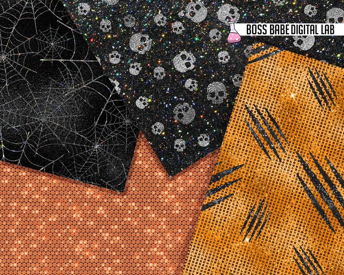 Orange and Black Halloween Foil Digital Papers 300 Dpi High | Etsy
