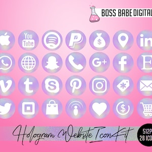 Hologram Website Icon Kit, Pastel Social Media Icons, Holographic ...