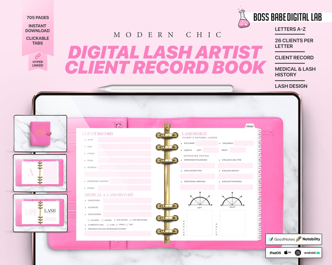 Digital Lash Tech Client Record Book, Easy Client Records Book, Lash Artist, Lash Tech Planner ...