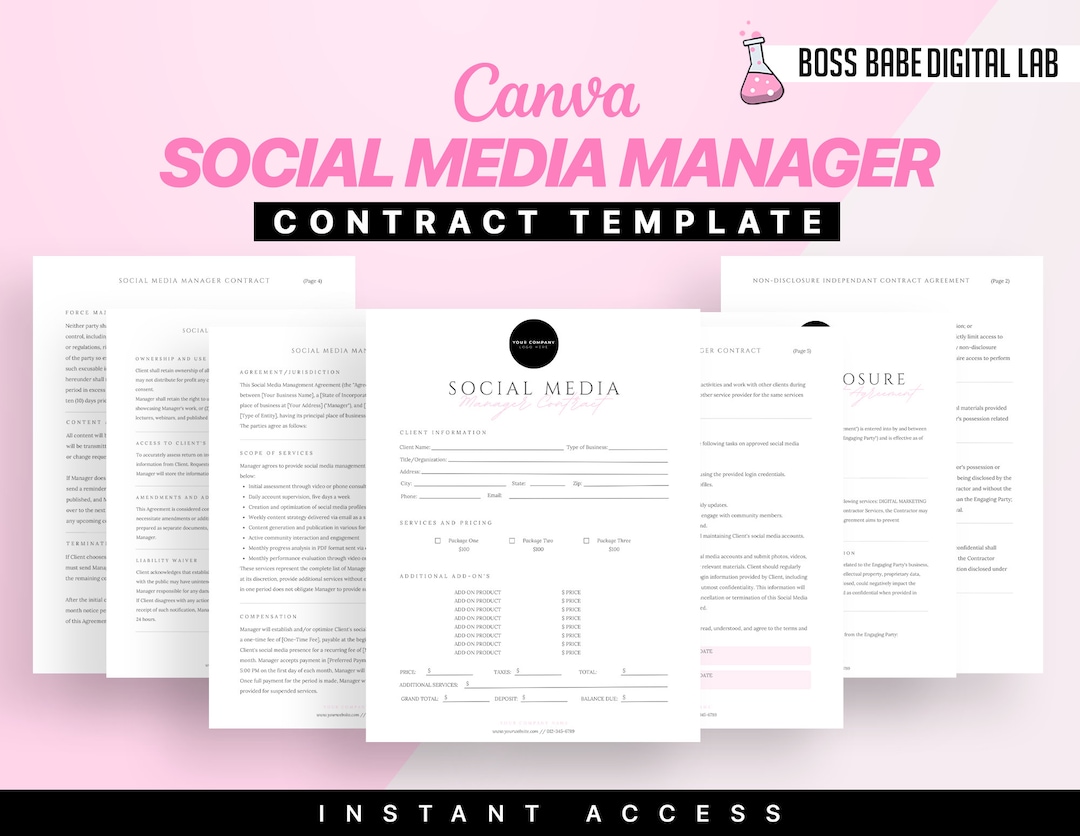 Professional Freelance Social Media Manager Contract Canva Template ...