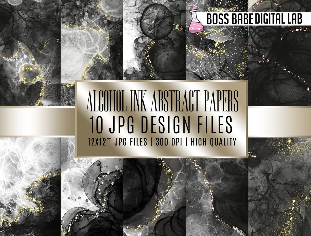 Alcohol Ink Abstract Digital Paper, Alcohol Ink Abstract Paper, Black ...