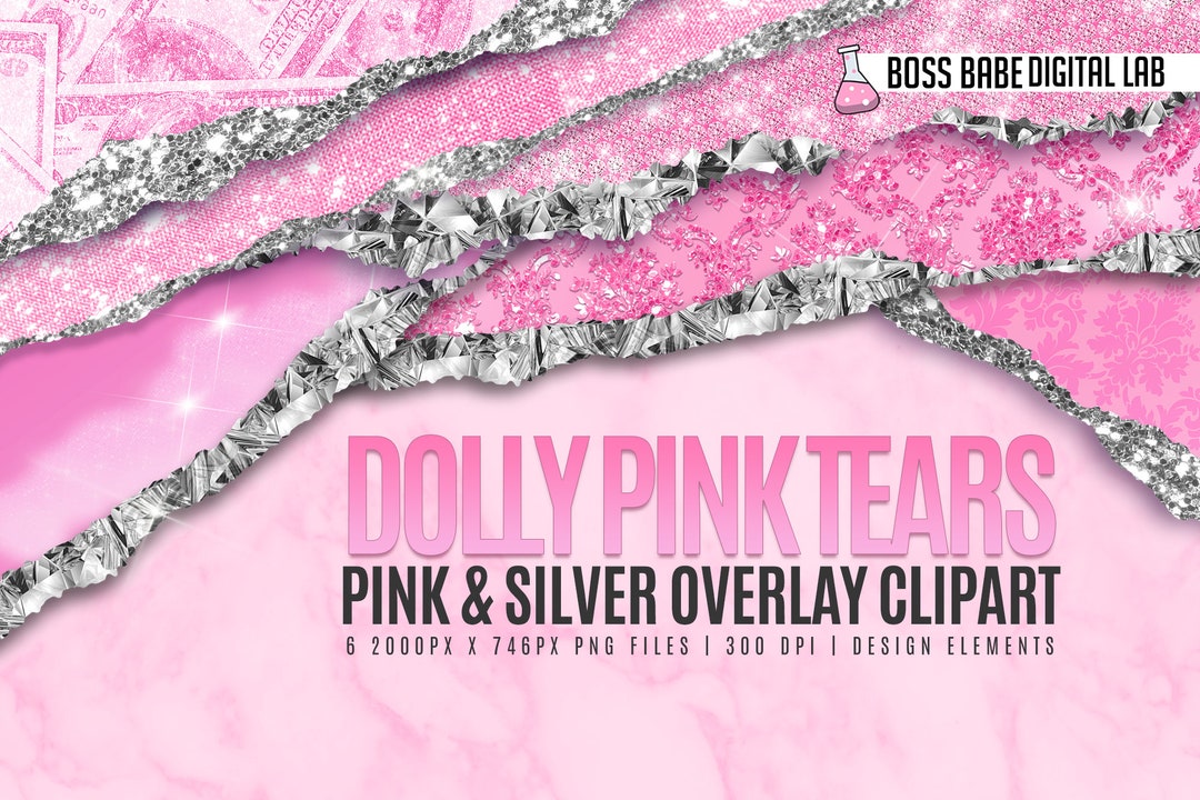 Dolly Pink and Silver Glam Tears Clipart, Glitter Pink and Silver Tear ...