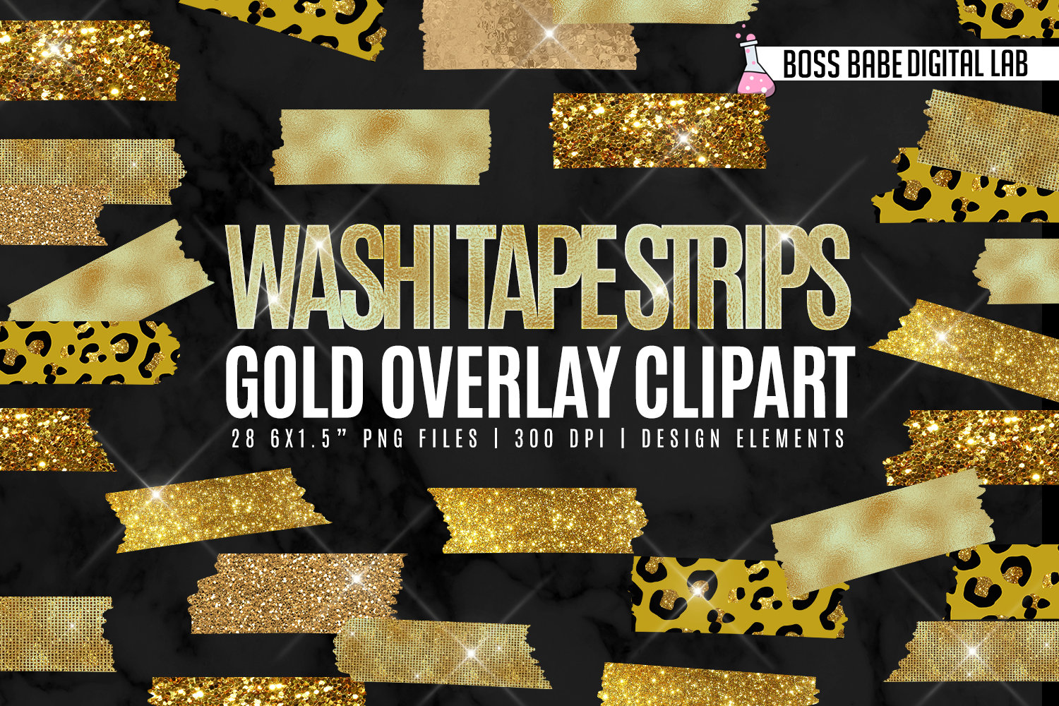 Washi Tape Strips Clipart, Gold Glam Tape Strip Clipart, Gold Design ...