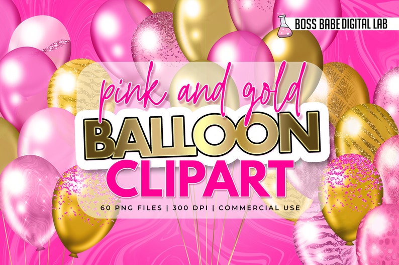 Pink and Gold Balloon Clipart Clipart: balloon - Etsy