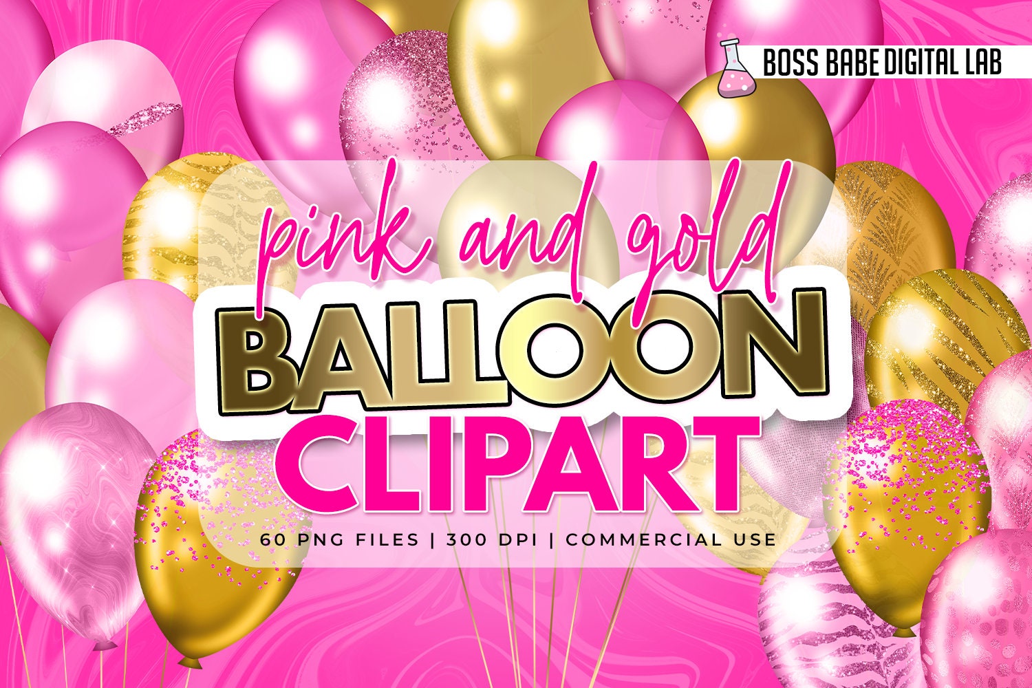 Pink and Gold Balloon Clipart Clipart: balloon - Etsy