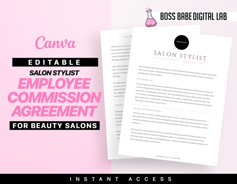 Salon Employee Commission Agreement Template for Stylists, Editable ...