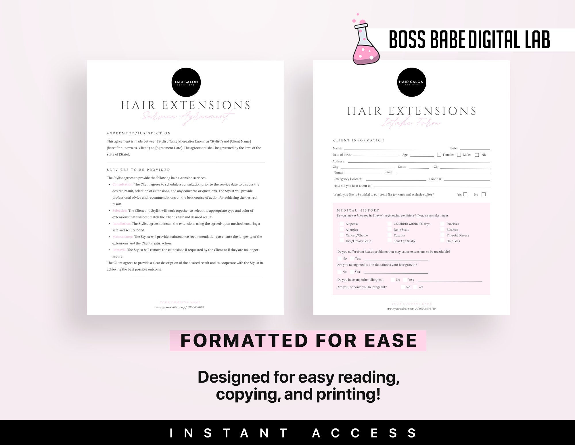 Hair Extension Forms, Editable Hair Consent Templates, Hair Extensions ...