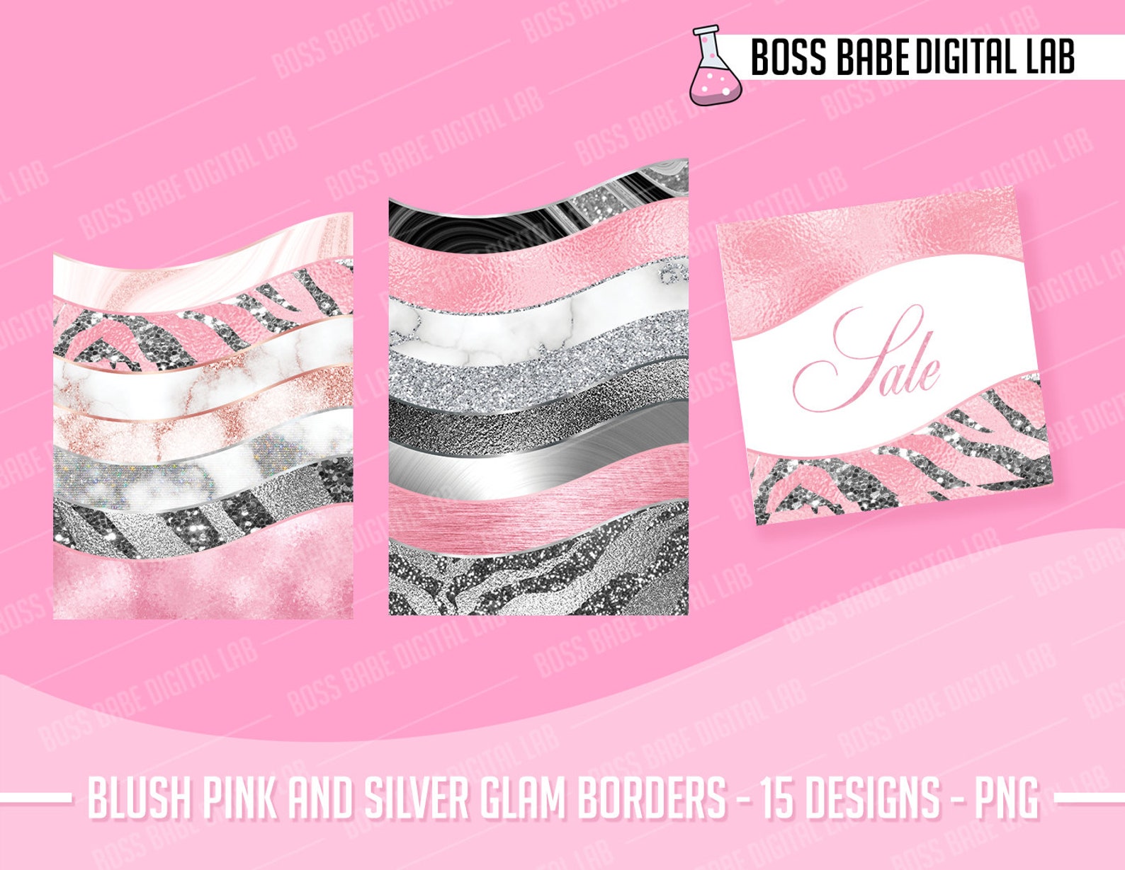 Blush Pink and Silver Glam Curved Border Clipart Glam Wave - Etsy