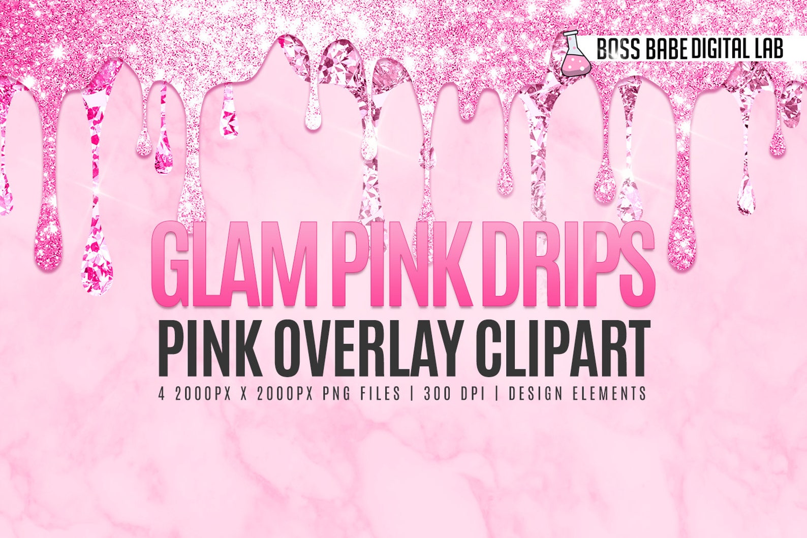 Glam Pink Drips Clipart, Glitter Pink Drips Borders Clipart, Glitter ...