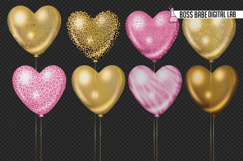 Pink and Gold Heart Balloon Clipart: "balloon Clipart" Birthday Clipart ...