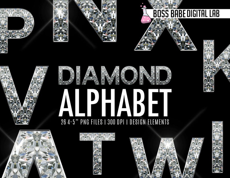 Diamond Alphabet Clipart, Diamond Alphabet Design Elements, Diamond ...
