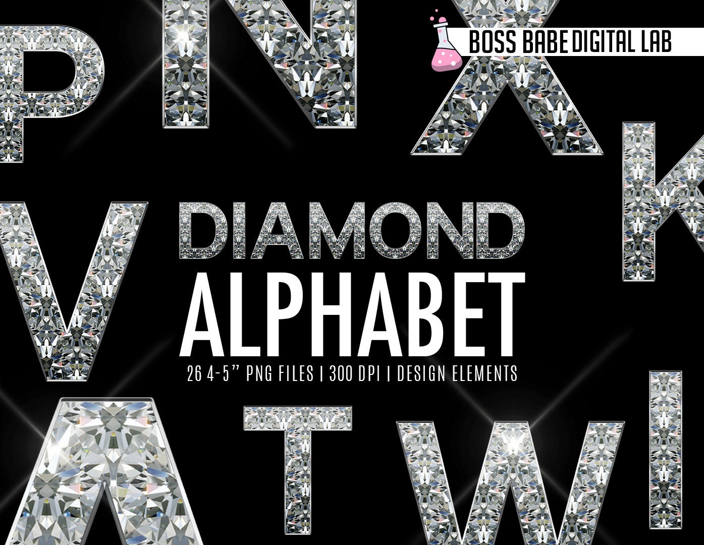 Diamond Alphabet Clipart Diamond Alphabet design elements | Etsy