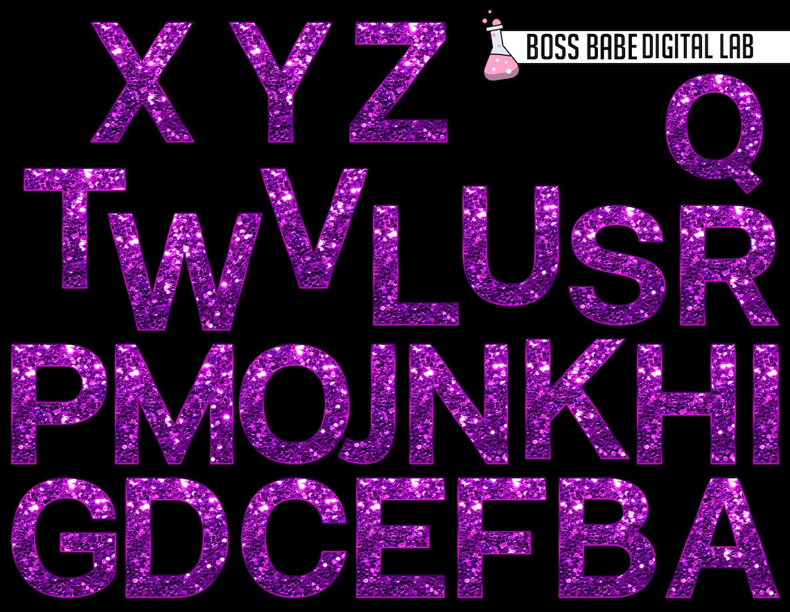 Purple Glitter Alphabet Clipart Purple Glitter Alphabet - Etsy