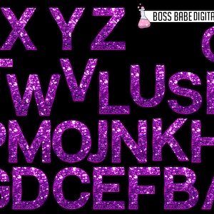 Purple Glitter Alphabet Clipart, Purple Glitter Alphabet Design ...