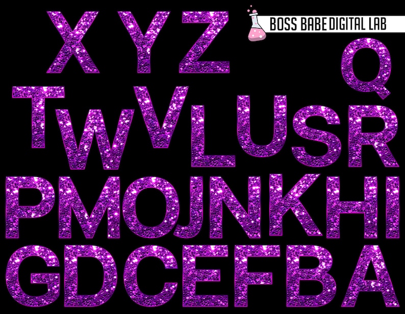 Purple Glitter Alphabet Clipart Purple Glitter Alphabet - Etsy