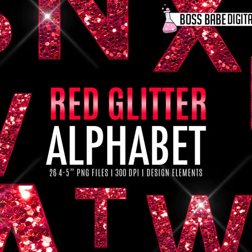 Red Glitter Alphabet Clipart Red Glitter Alphabet Design - Etsy