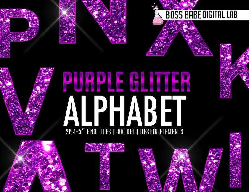 Purple Glitter Alphabet Clipart Purple Glitter Alphabet - Etsy
