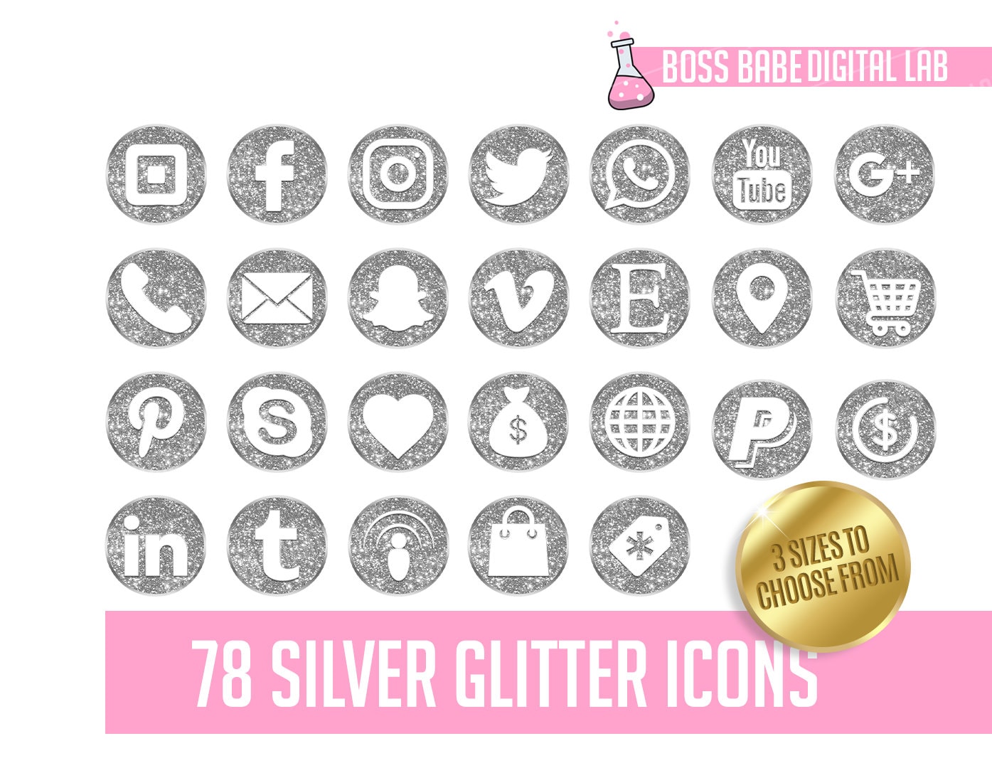Silver Glitter Icon Kit Silver Social Media Icons Silver | Etsy