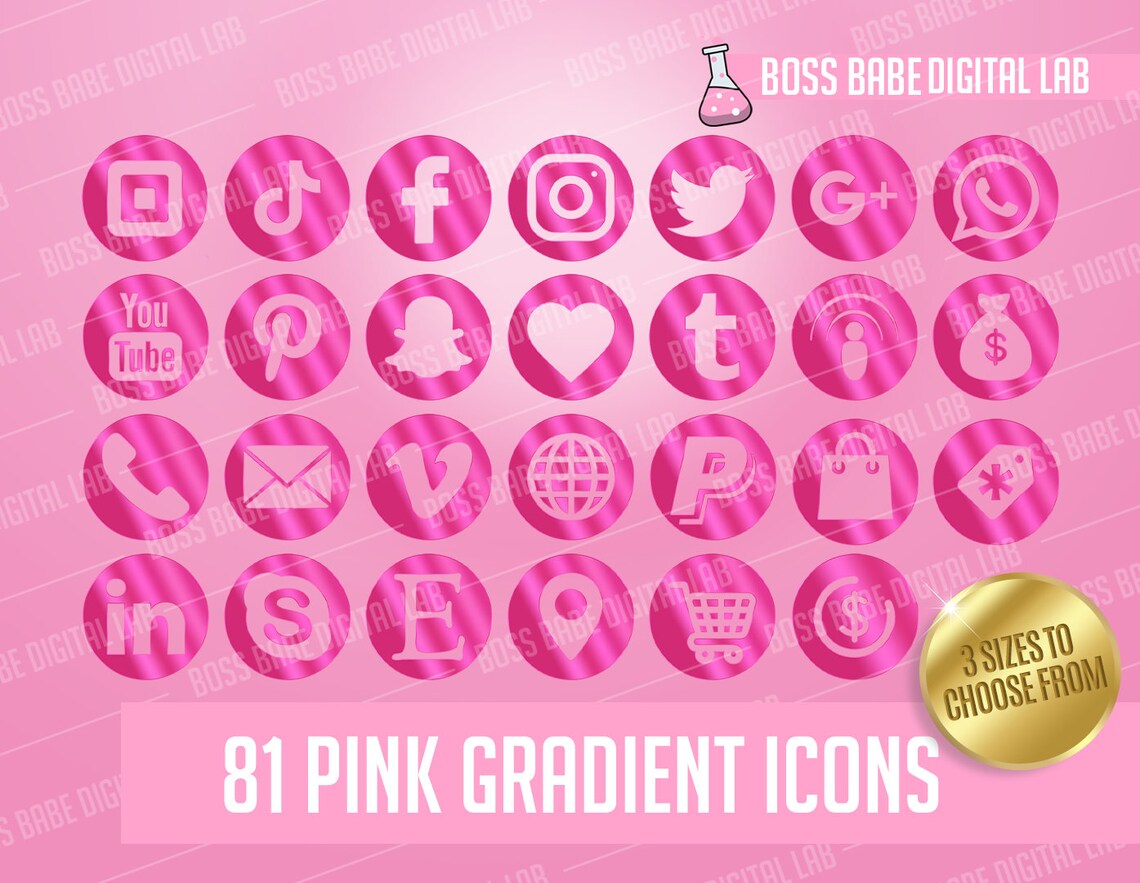 Hot Pink Website Icon Kit, Hot Pink Social Media Icons, Hot Pink Social ...