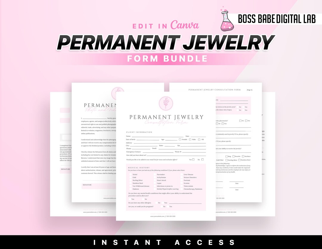 Permanent Jewelry Forms, Canva Permanent Jewelry Forms, Beauty Salon ...