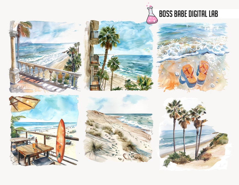Watercolor San Diego Clipart, Marine Clipart, Ocean Clipart, California ...