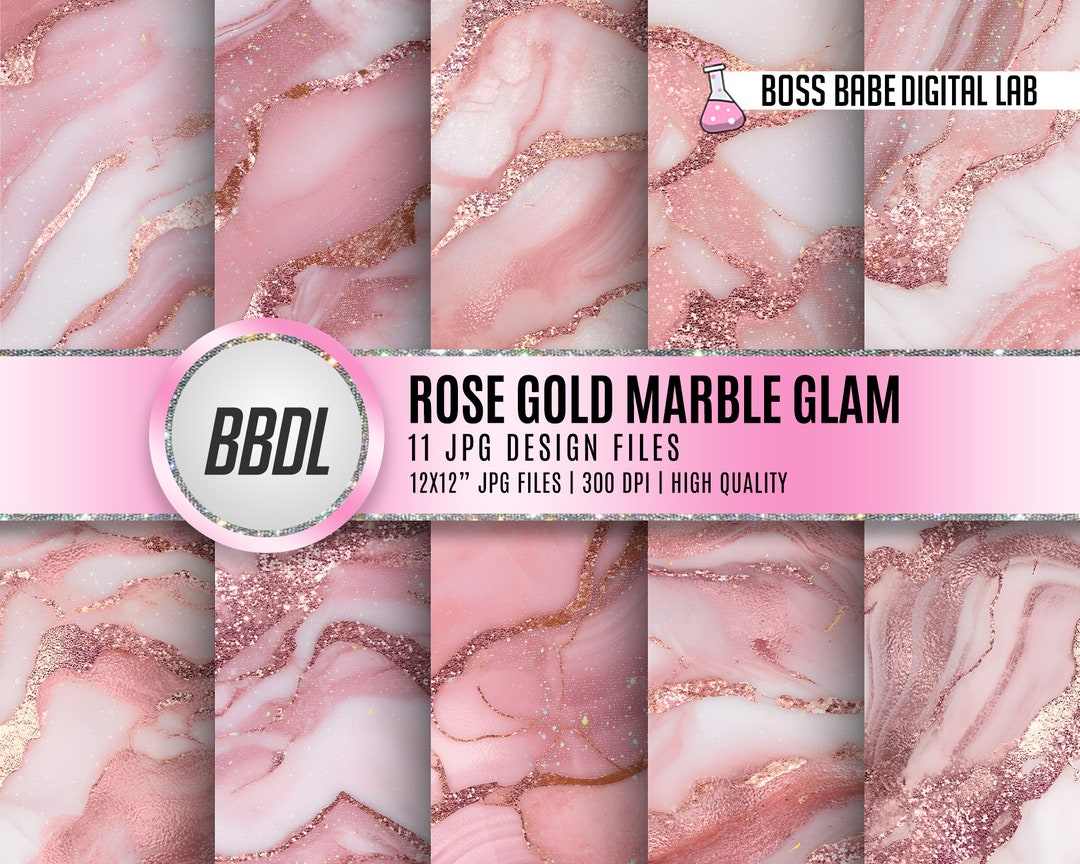 Rose Gold Glam Marble Digital Paper, Rose Gold Marble Paper, Marble ...