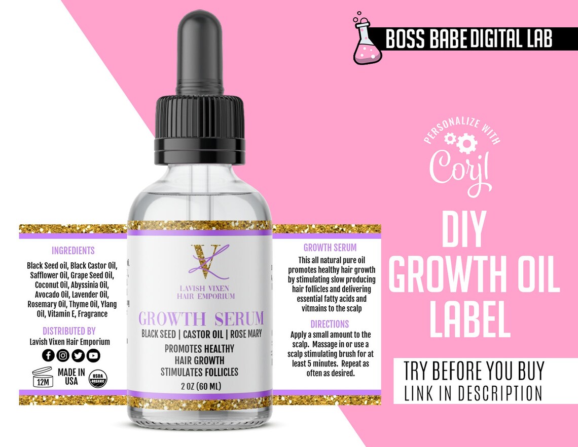 Hair Growth Oil Label Design Do It Yourself Growth Oil Label - Etsy